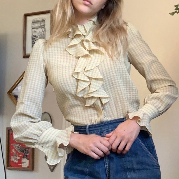 Tops | Vintage Button Down Ruffle Blouse | Poshmark